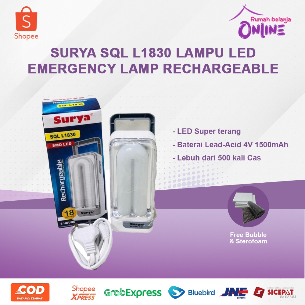 Jual SURYA SQL L1830 Lampu Led Emergency Lamp Darurat Rechargeable Cas ...