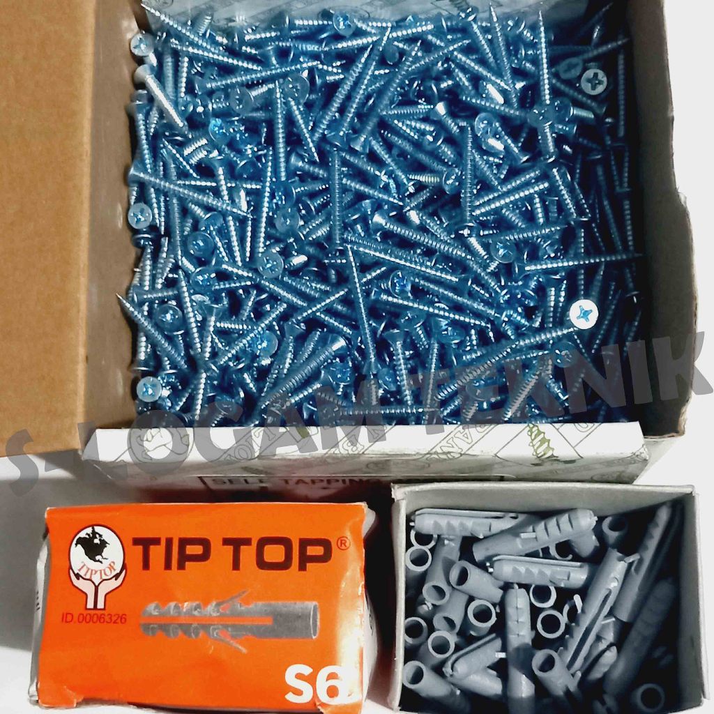 Jual 100 pcs Sekrup F 6 x 1 1/4" + Wall Plug S6 Fastener Nylon Insert ...