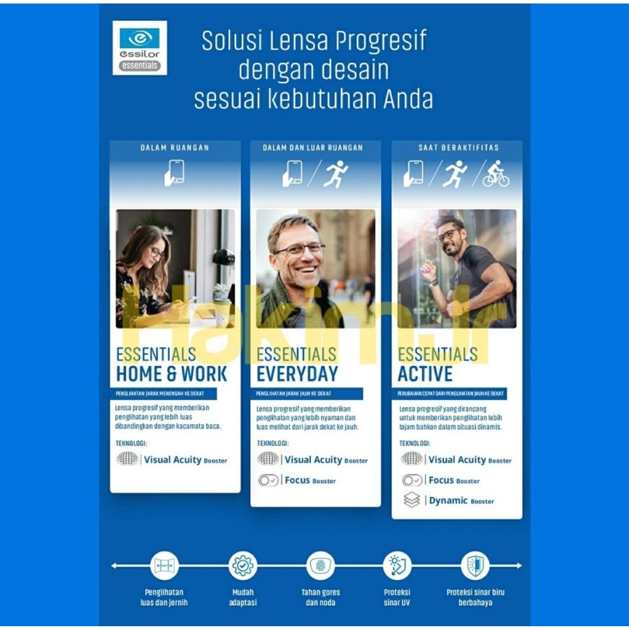 Jual Lensa Essilor Progresif Essentials Everyday Blue Cut UV420 Day ...