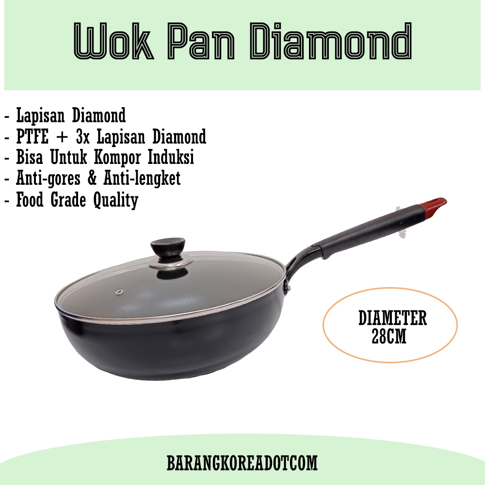 Jual Wok Pan Induksi Lapisan Diamond dan Tutup Kaca Akebonno 28cm / Wok ...