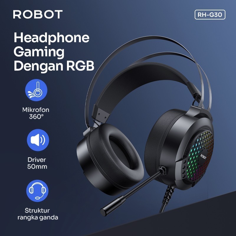 Jual Robot RH-G30 Headset Gaming Kabel With Mic Headphone RGB Light 3D ...