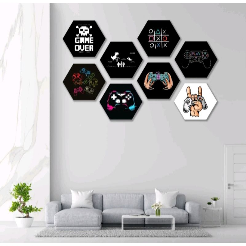Jual Hiasan Dinding Hexagonal Gaming Design Aesthetic / Poster Kayu ...