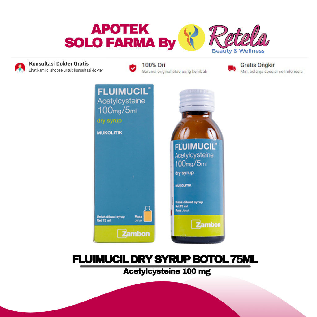 Jual FLUIMUCIL DRY SYRUP 75ML ( ACETYLCYSTEINE 100 MG ) | Shopee Indonesia