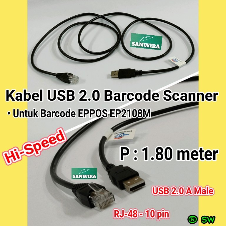 Jual Kabel USB 2.0 Barcode Scanner EPPOS 1.80 MTR / Kabel Scanner ...
