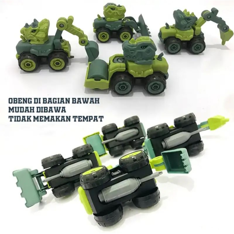 Jual mobil dinosaurus mainan anak diy dino car assembly kontruksi mobil ...