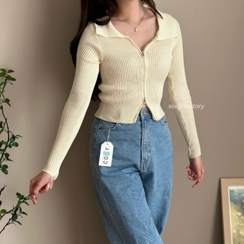 Jual Cirebon Cloth - Cyra Zip Up Knit / Baju Wanita Ziper Rajut Lengan ...