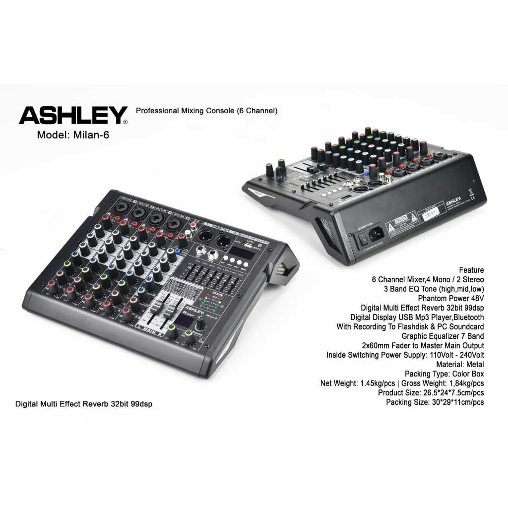 Jual ASHLEY Mixer Audio 6 Original 6 Channel 4 Mic Line 2 Stereo ...