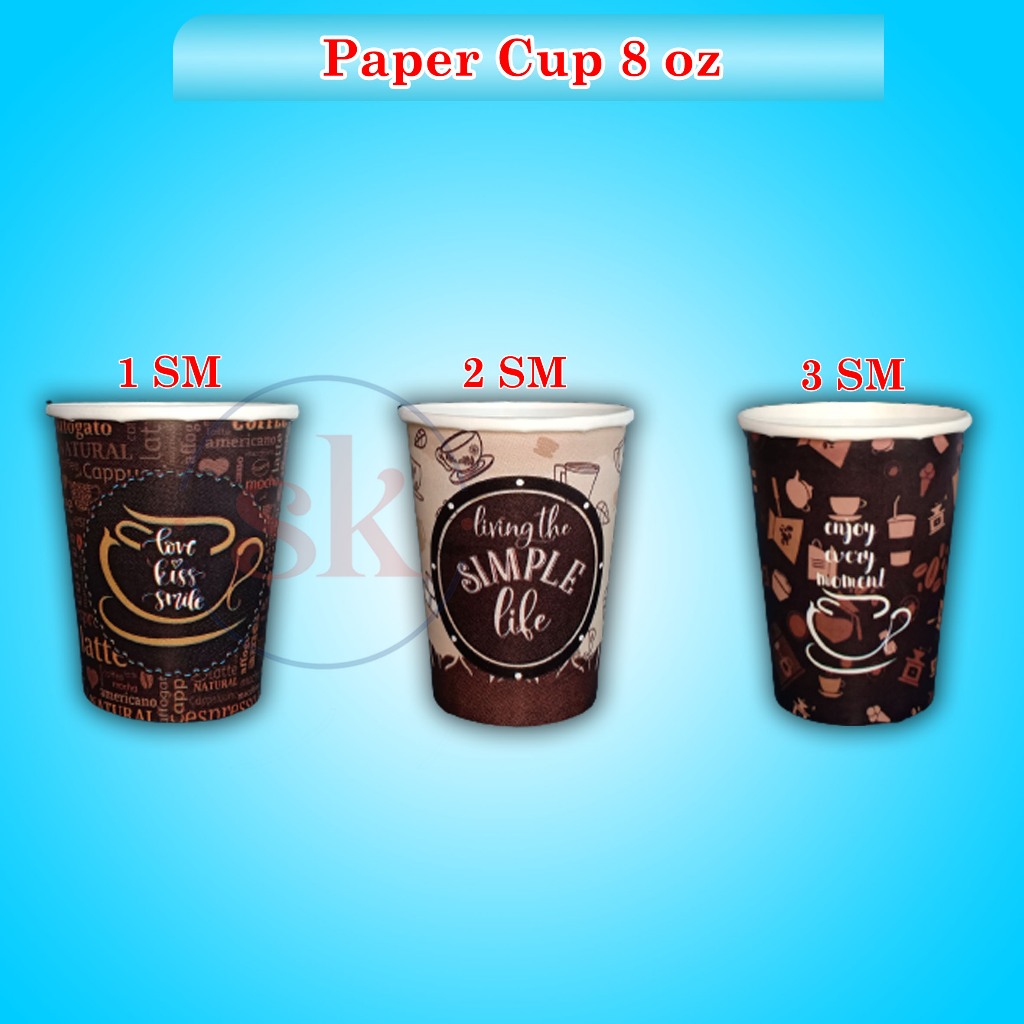 Jual (50 ) Paper Cup 8 oz Hot MOTIF RANDOM + Tutup | Shopee Indonesia