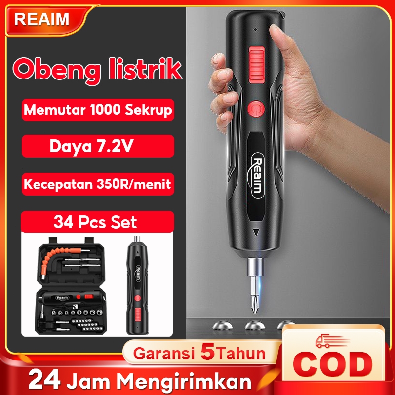 Jual Reaim Cordless Screwdriver 4.2 V Mesin Bor Cordless Mini 34pcs Set ...