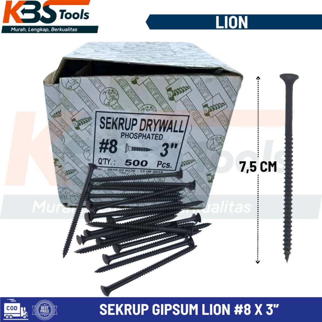 Jual Baut Sekrup Gipsum dan Kayu LION 8 mm x 3" Skrup Gypsum 1 Box 500 PCS | Shopee Indonesia