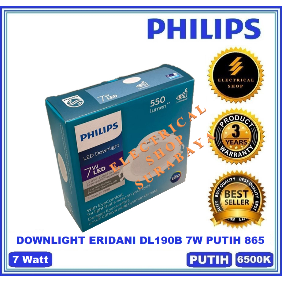Jual PHILIPS DOWNLIGHT LED ERIDANI 7W 7 WATT PUTIH ATAU KUNING 4 INCI D100 865 830 6500K 3000K ...