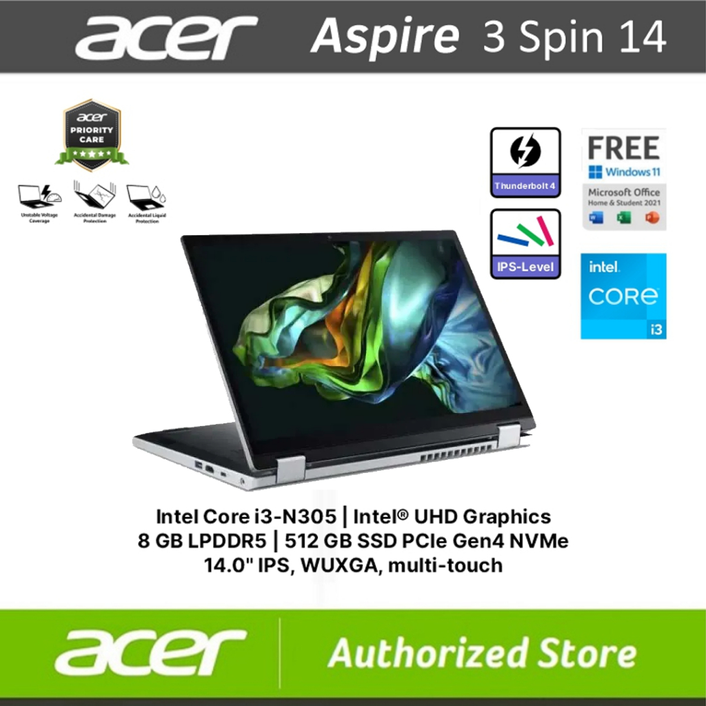 Jual [FREE MOUSE+STYLUS PEN] ACER ASPIRE 3 SPIN 14 I3-N305 DDR4 8GB SSD ...