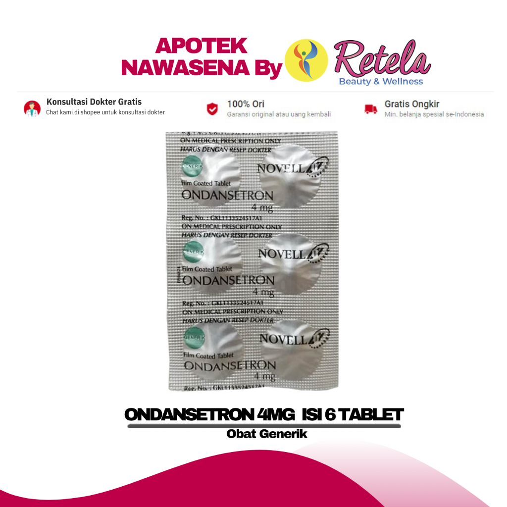 Jual ONDANSETRON 4MG 1 STRIP 6 TABLET NOVELL | Shopee Indonesia