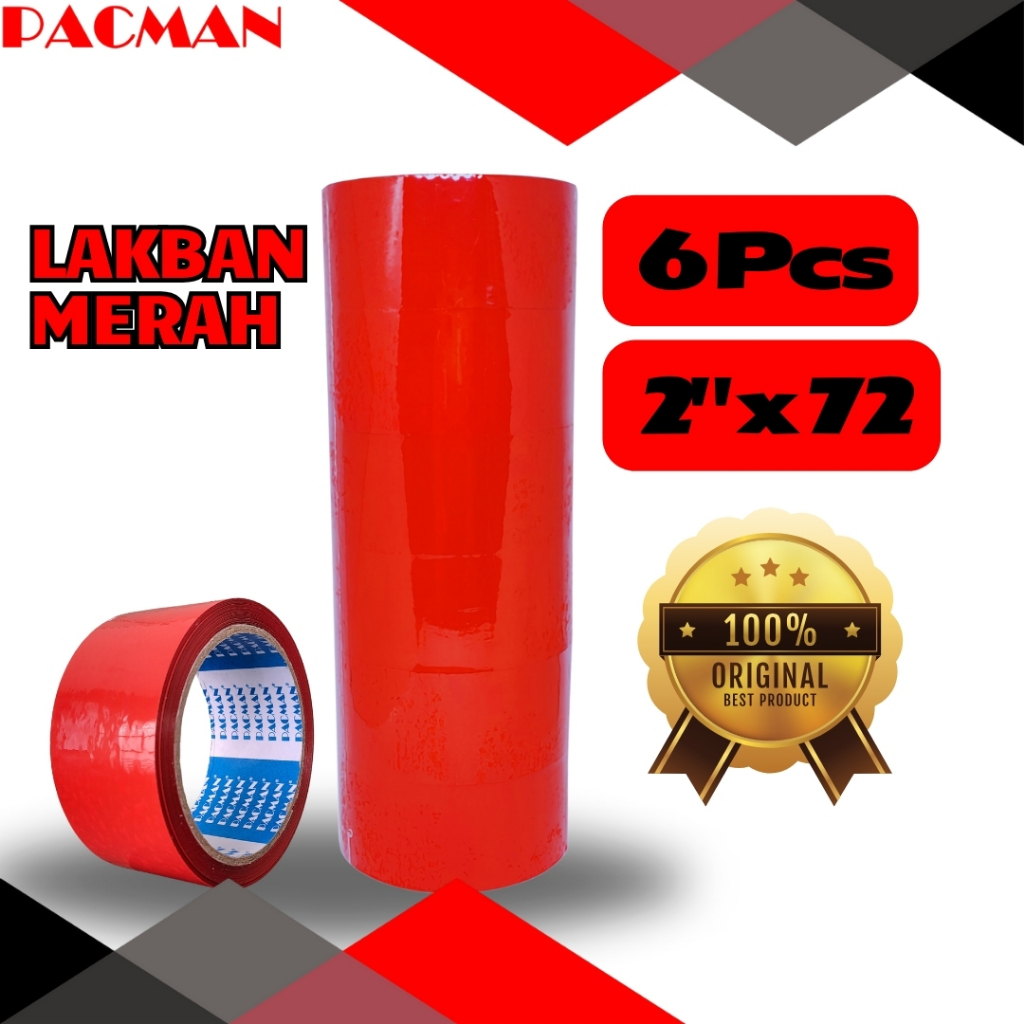 Jual Lakban warna Merah merk Pacman original 100% 1 slop (6 pcs ...