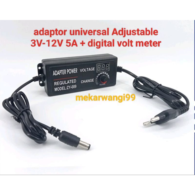 Jual adaptor universal adjustable 3V-12V 5A + digital volt meter ...