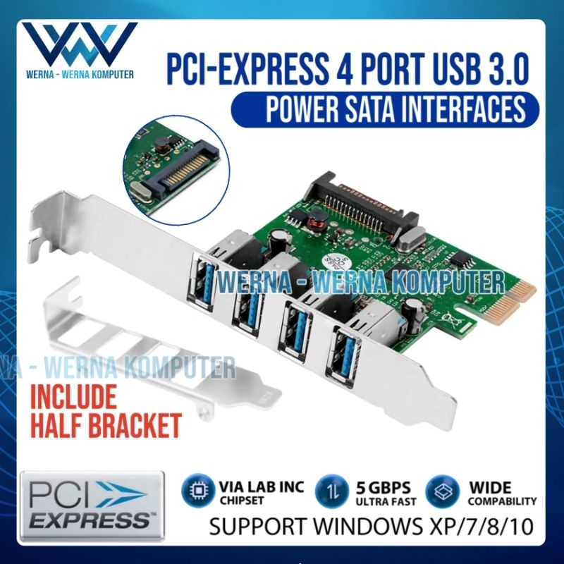 Jual PCIE PCI-EXPRESS 4 TO 4 PORT USB 3.0 SATA POWER INTERFACES + HALF BRACKET | Shopee Indonesia