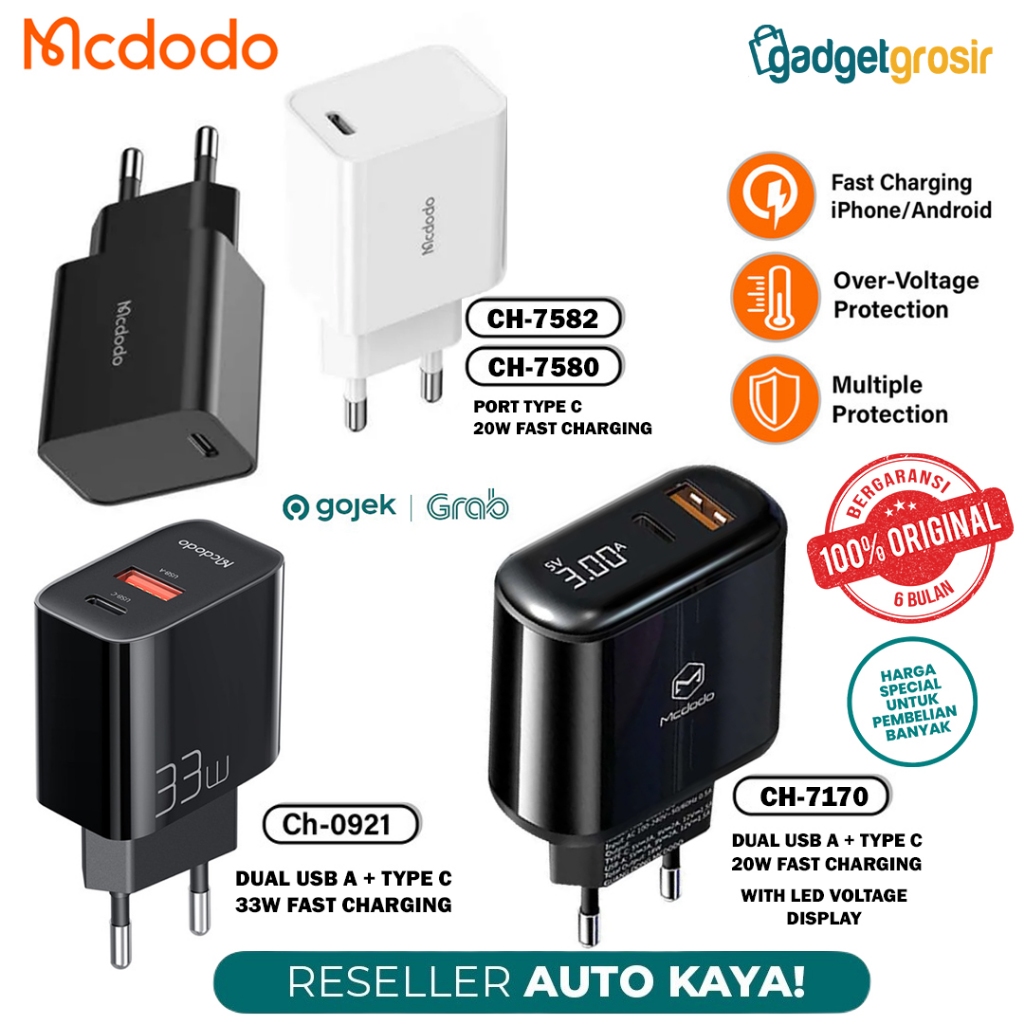 Jual Mcdodo Adaptor Kepala Charger Type C Dual Port USB A Tipe C 20W ...