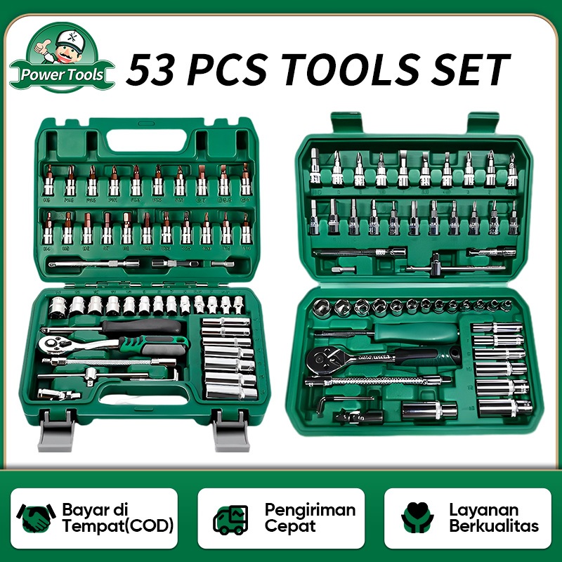 Jual ISKU kunci shock set 53 pcs shocket wrench 1/4"peralatan set kunci ...