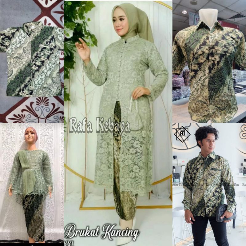 Jual Set Kebaya Couple Tunik Kancing Depan / Couole Kebaya Busui Sage ...