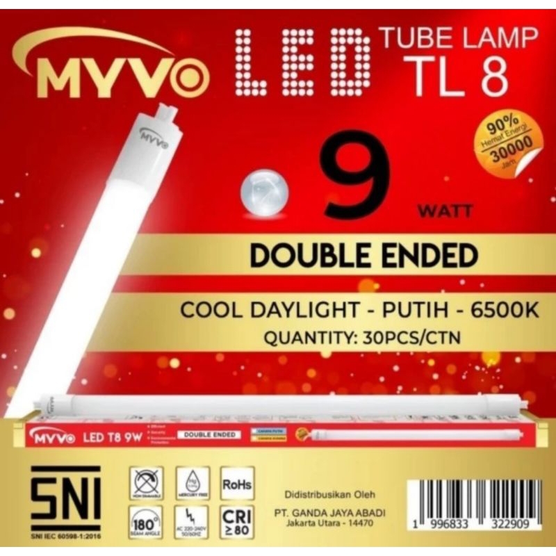 Jual Lampu Tl led myvo 9W 60cm putih tl LED 9 Watt MYVO TL8 lampu ...