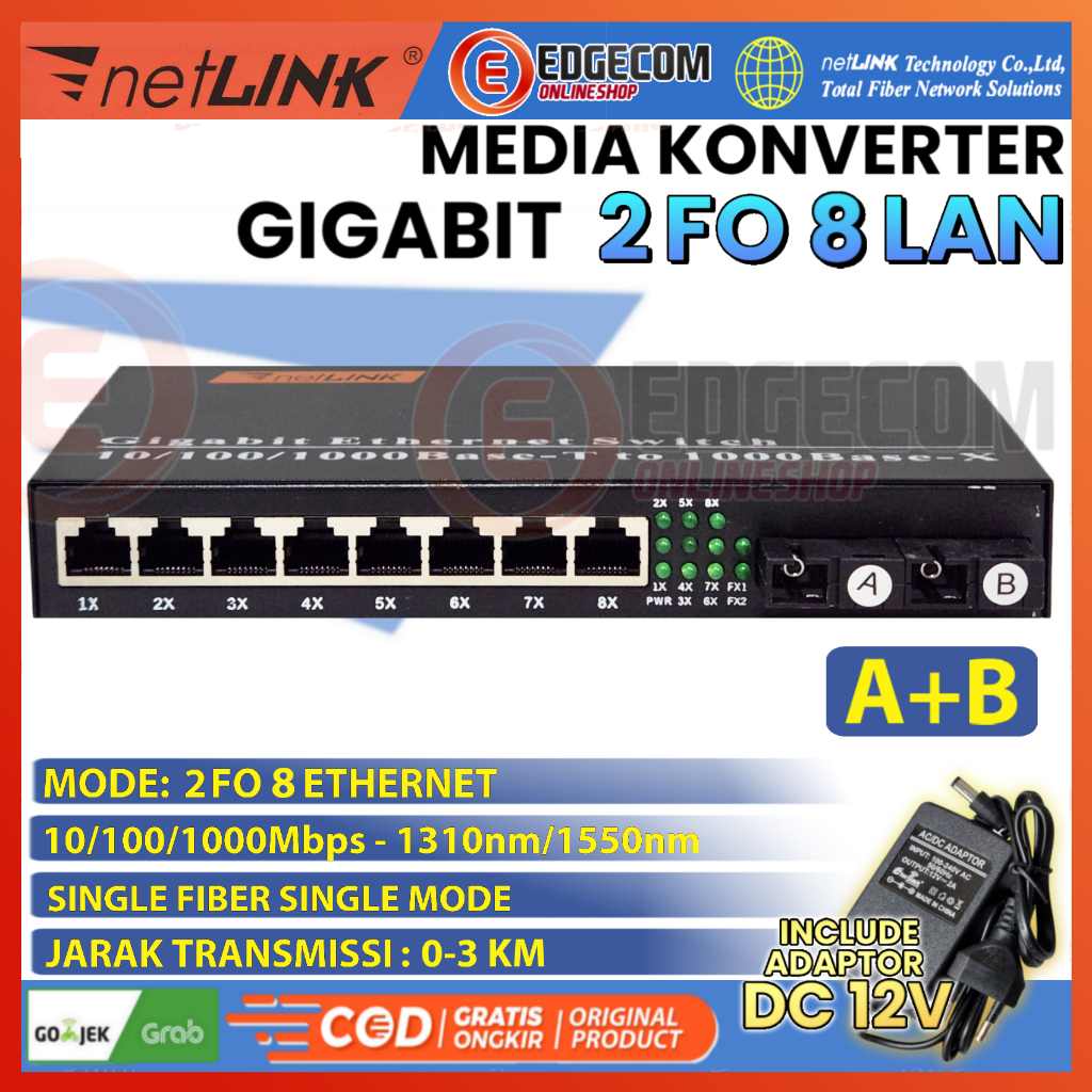 Jual Media Konverter 8 FO 2 LAN 10/100/1000 LAN RJ45 Gigabit Ethernet Fiber Optic Media ...
