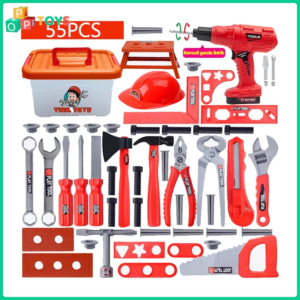 Jual POPTOYS 38/39/41/42/55PCS Perbaikan Mainan Tools Set Peralatan Bor ...
