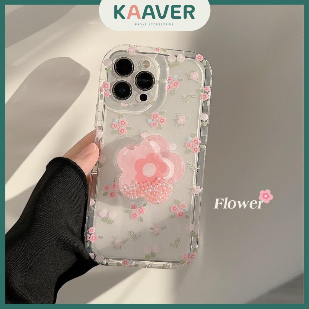 Jual KAAVER - Flower Pink Glitter Popsocket TPU Case iPhone 11 12 13 14 ...