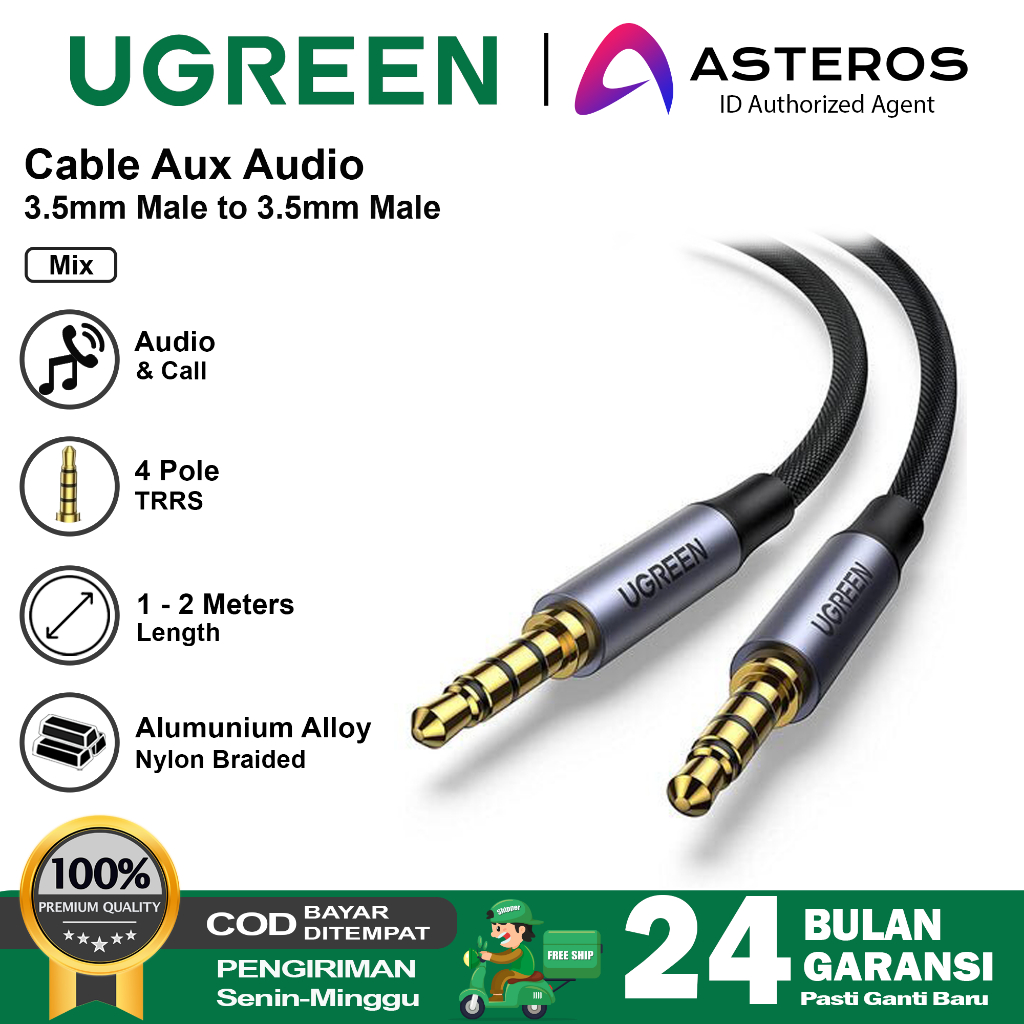 Jual UGREEN Kabel TRRS AUX 3.5mm Male to Male 4 Pole Audio Hi-Fi Stereo ...
