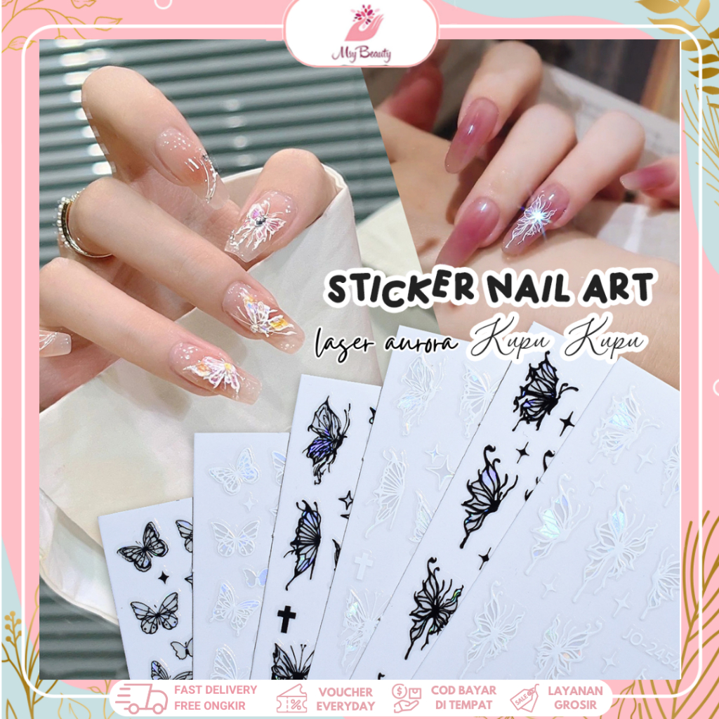 Jual MSY STIKER KUKU LASER AURORA MOTIF BUTTERFLY/STICKER NAIL ART 3D ...