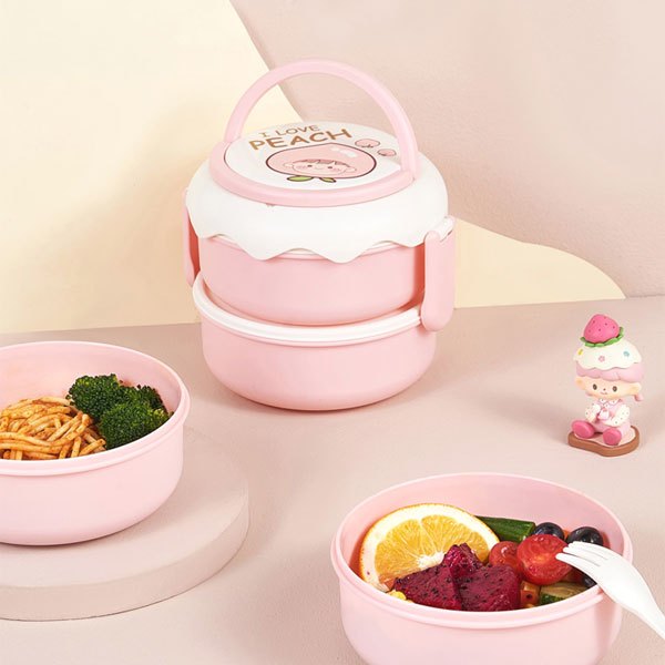 Jual BONBOX Pink Lunch Box Double Deck 1200ml Kotak Makan Bulat Set 2 ...