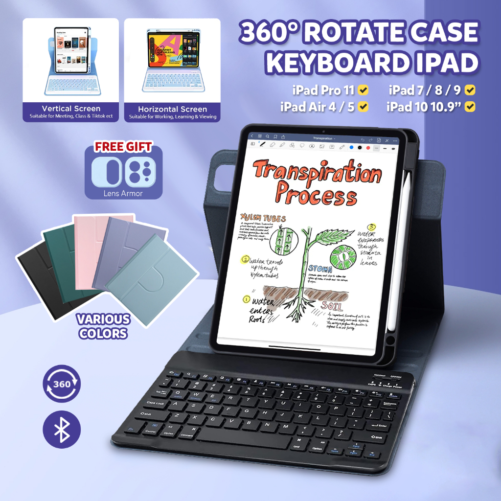 Jual Rotate Keyboard Case for iPad 7 8 9 10 / Air 4 5 M1 / Pro 11 2022 ...