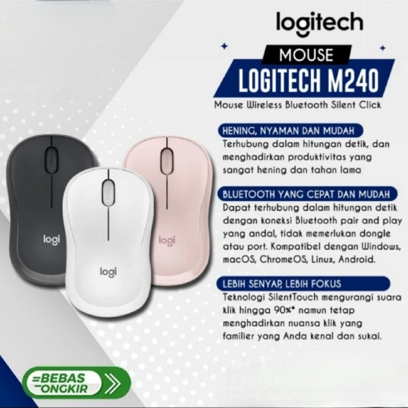 Jual Logitech M240 Mouse Wireless Silent Click | Shopee Indonesia