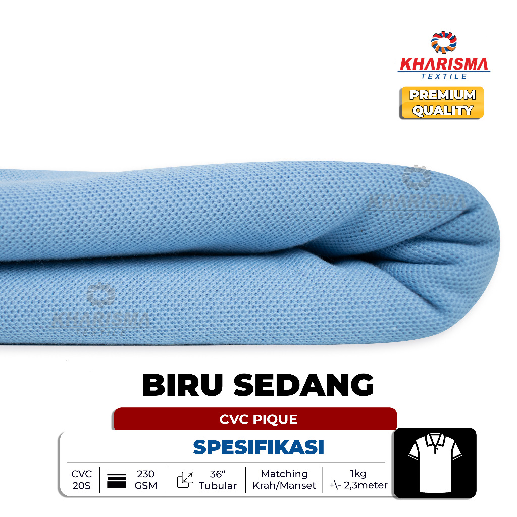 Jual Bahan Kaos Polo Shirt CVC Pique 20s Warna Biru Sedang Kharisma ...