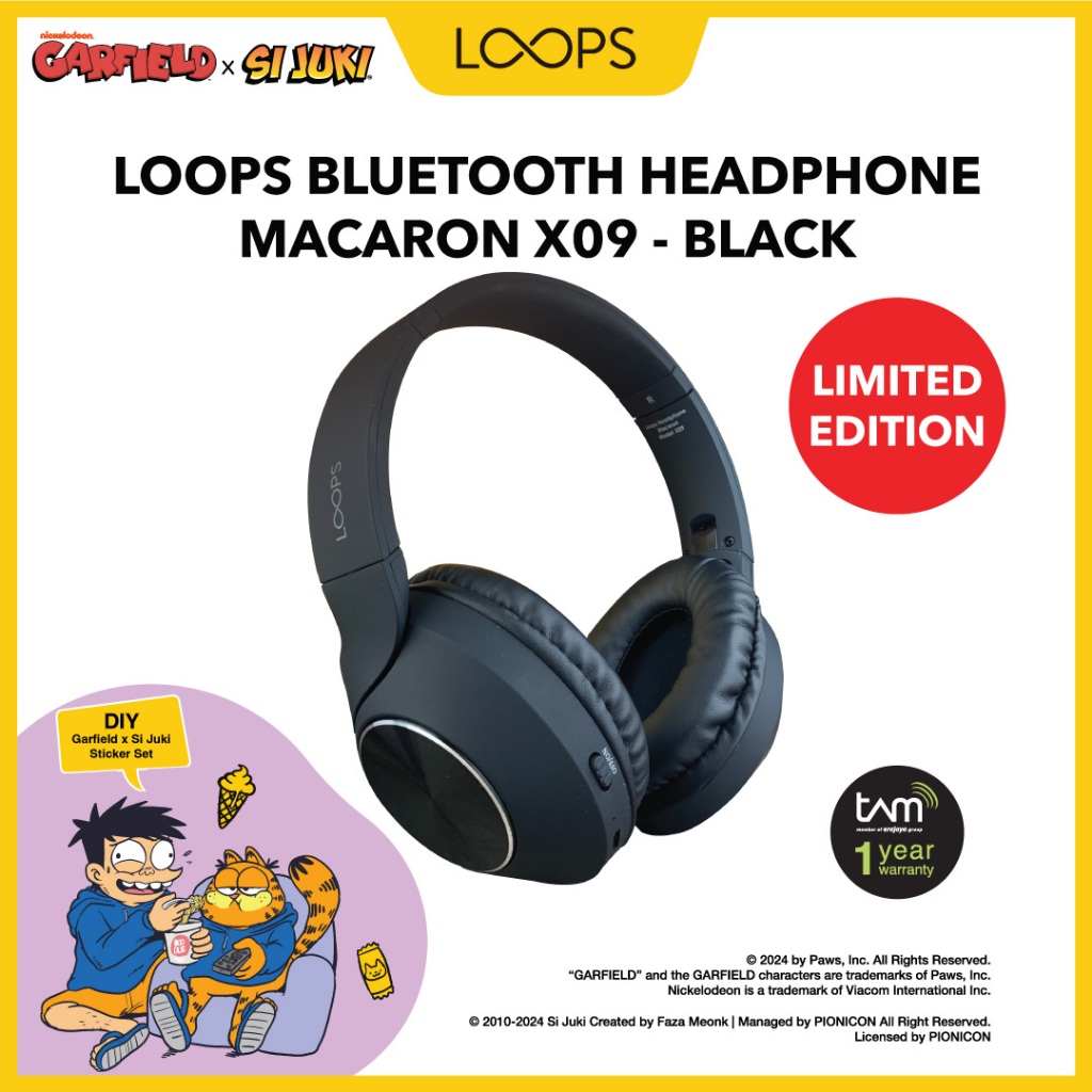 Jual LOOPS Bluetooth Headphone Macaron X09 Garfield x Si Juki Edition - Black | Shopee Indonesia