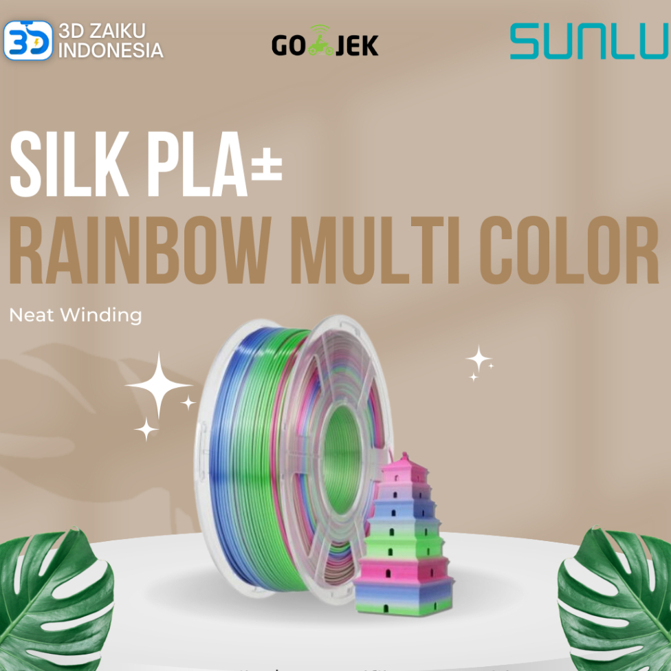 Jual SUNLU 3D Printer Filament Silk PLA+ Rainbow Multi Color Neat ...