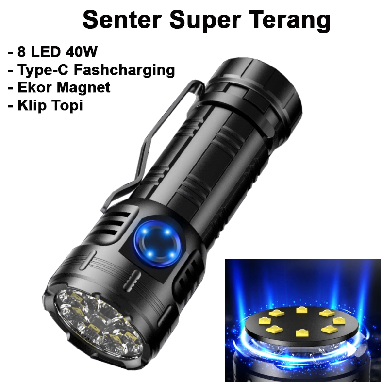 Jual Senter Coba F82 8xLED P35 super terang Magnet type-c rechargeable ...