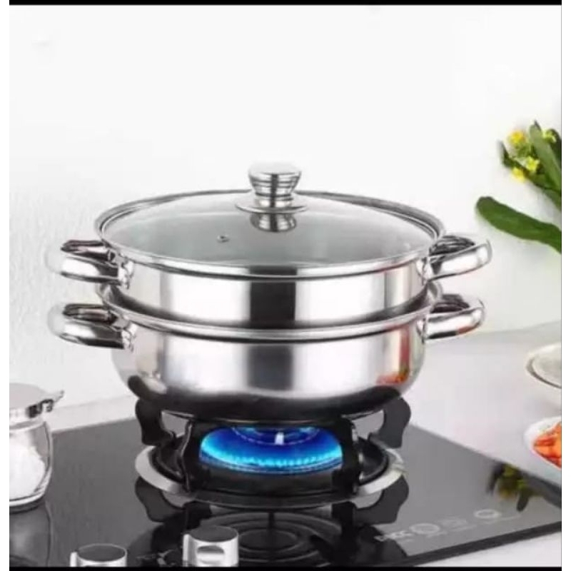 Jual panci 2 susun + kukus panci masak steamer panci kukus panci sup ...