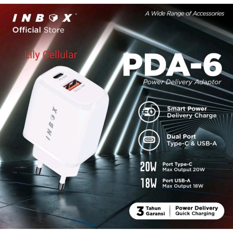 Jual Inbox PDA-6 Adapter Charger Dual Port Type-C 20W & USB-A 18W Fast Charging | Shopee Indonesia