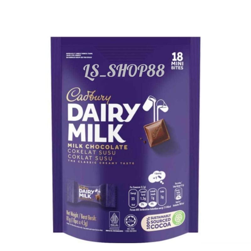 Jual CADBURY Dairy Milk Share Bag 81gr (isi 18pcs ) | Shopee Indonesia