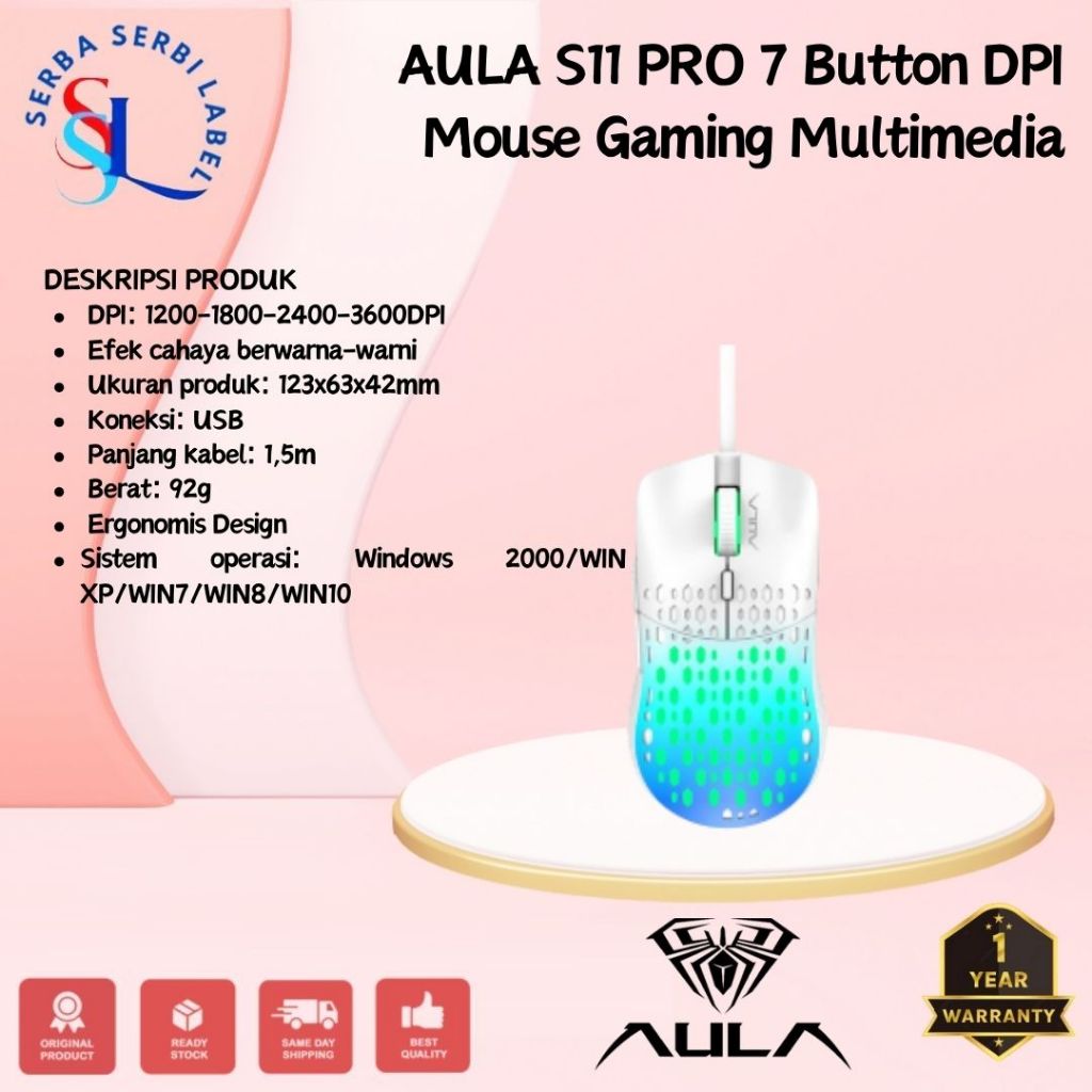 Jual Mouse Gaming Aula S11 Pro 7 Wired Usb Buttons 4 3600Dpi - Aula S11 ...