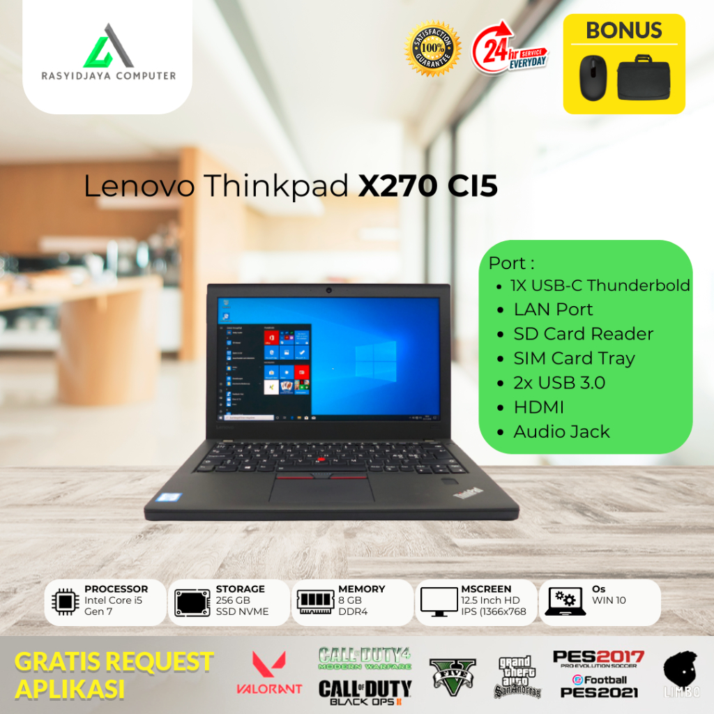 Jual Laptop Lenovo Thinkpad X270 Core i5 Gen7 Ram 8gb SSD 256gb Murah Original | Shopee Indonesia