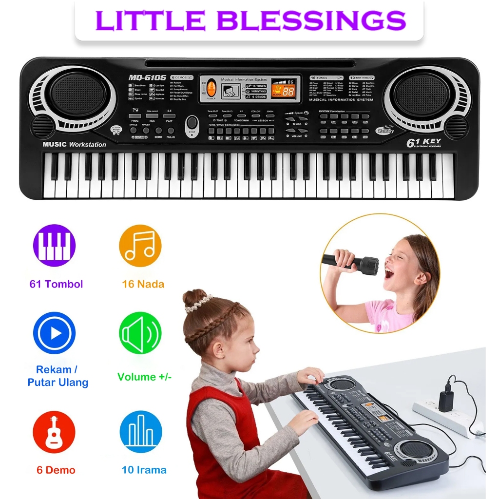 Jual Piano Keyboard Mainan Anak Piano Elektronik 61 Keys Satu Set ...