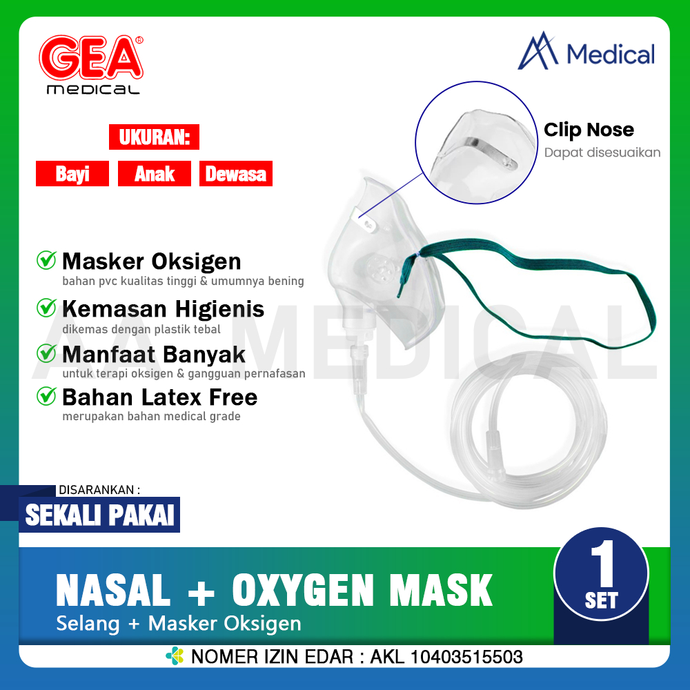 Jual GEA Oxygen Mask Selang Masker Oksigen Dewasa Anak Bayi | Shopee ...