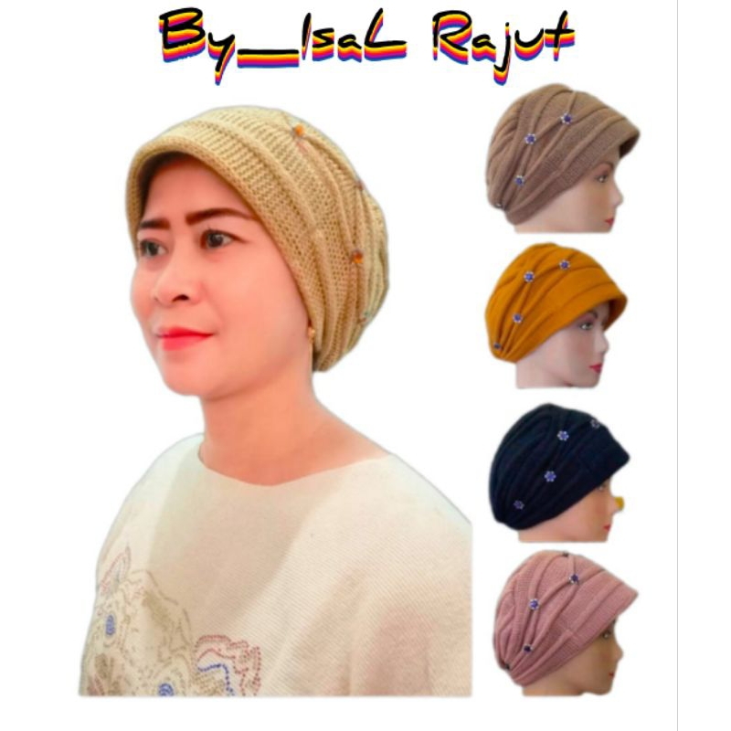 Jual ciput rajut nenek Turban premium payet ungu super | Shopee Indonesia