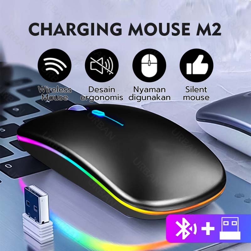 Jual M2 Mouse Wireless Rechargeable Silent Click Slim 2.4G Wireless ...