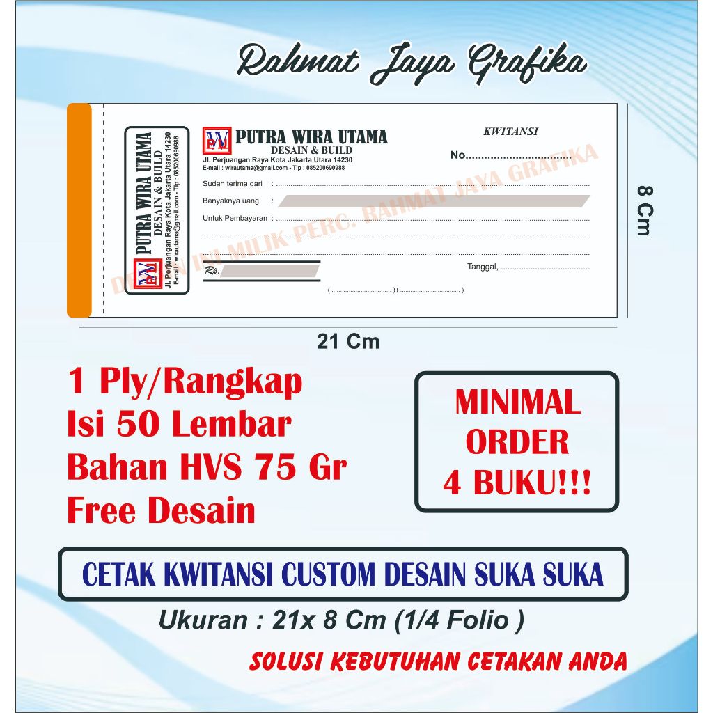 Jual Cetak Kwitansi Custom 1ply Isi 50 Lembar Minimal Order 1 Desain 4 ...