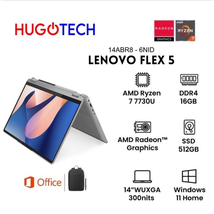 Jual LENOVO FLEX 5 14ABR8 AMD R7-7730U 16GB 512GB SSD WUXGA IPS TS W11 ...