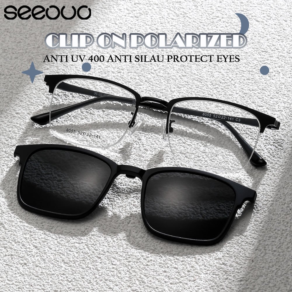 Jual Seeouo Kacamata Clip On 2in1 Lensa Plano Clip Polarized Lens Model Kotak Half Rim Bahan ...