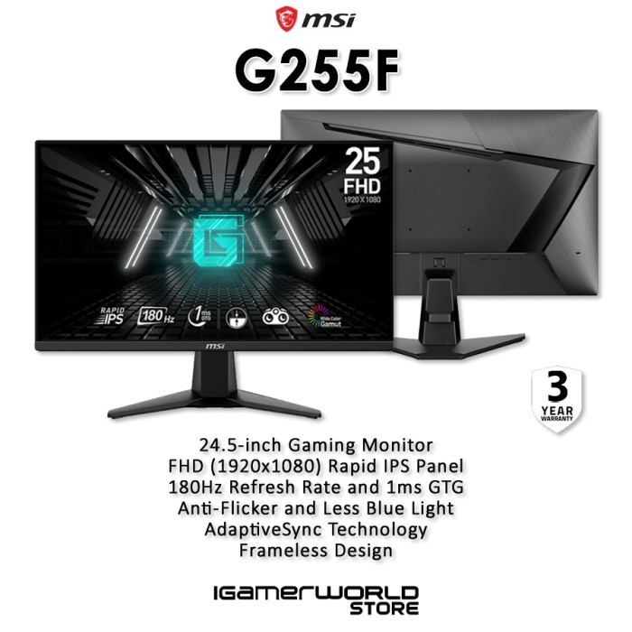 Jual MSI G255F 24.5 inch FHD 180Hz 1ms Rapid IPS Gaming Monitor ...