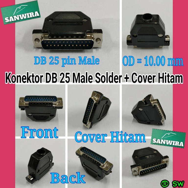 Jual Konektor DB 25 MALE cover hitam plastik / Konektor DB25 Male ...